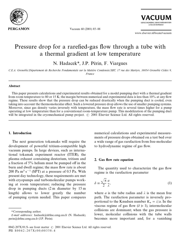 Low Pressure Drop in Cryogenic Ducts | PDF | Tokamak | Gases