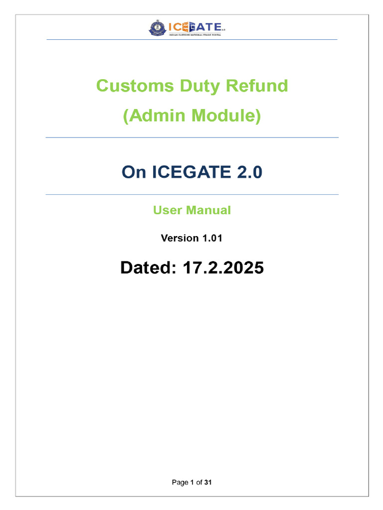 User Manual Customs Duty Refund (Admin Module) | PDF