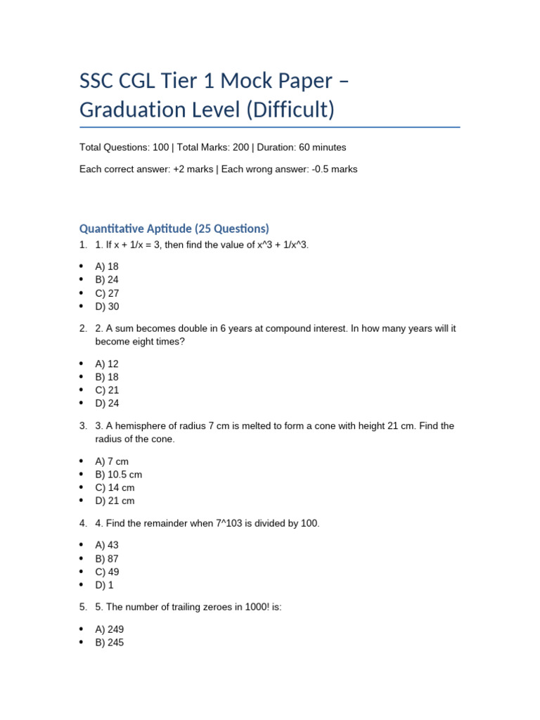 SSC CGL Full Graduation Level Paper | PDF | Sphere