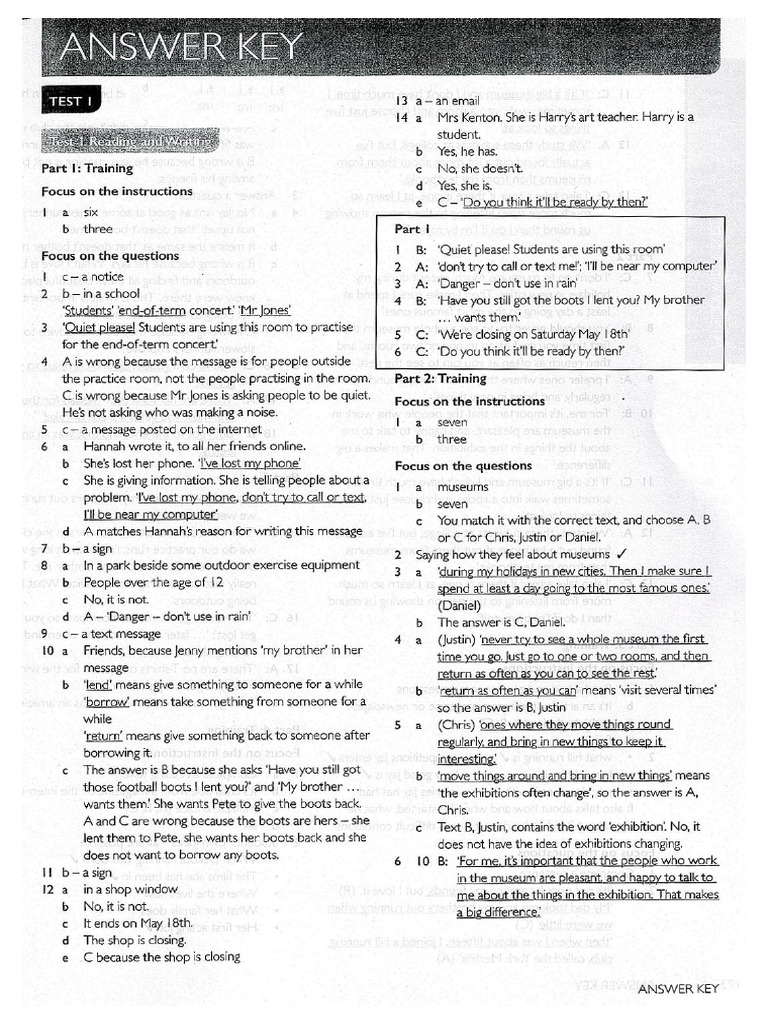 Ket Practice Test Answer Key | PDF | Lunch