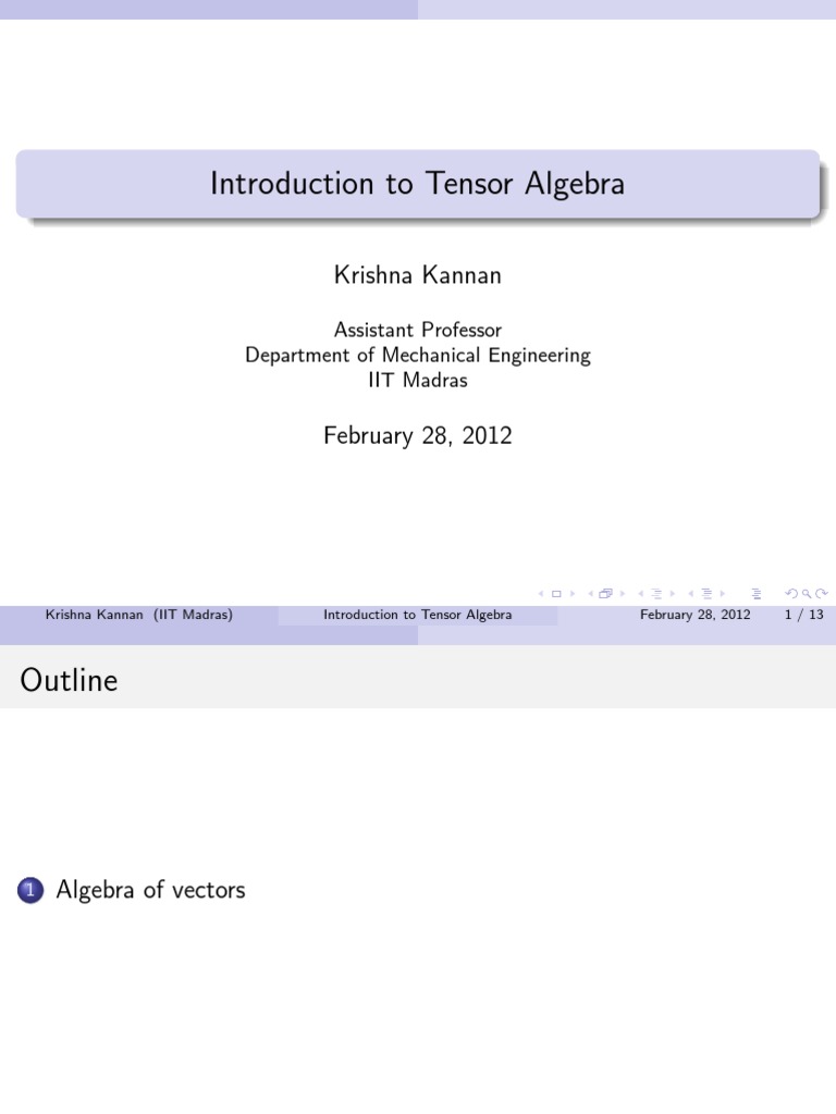 Introduction To Tensor Algebra | PDF | Vector Space | Scalar (Mathematics)