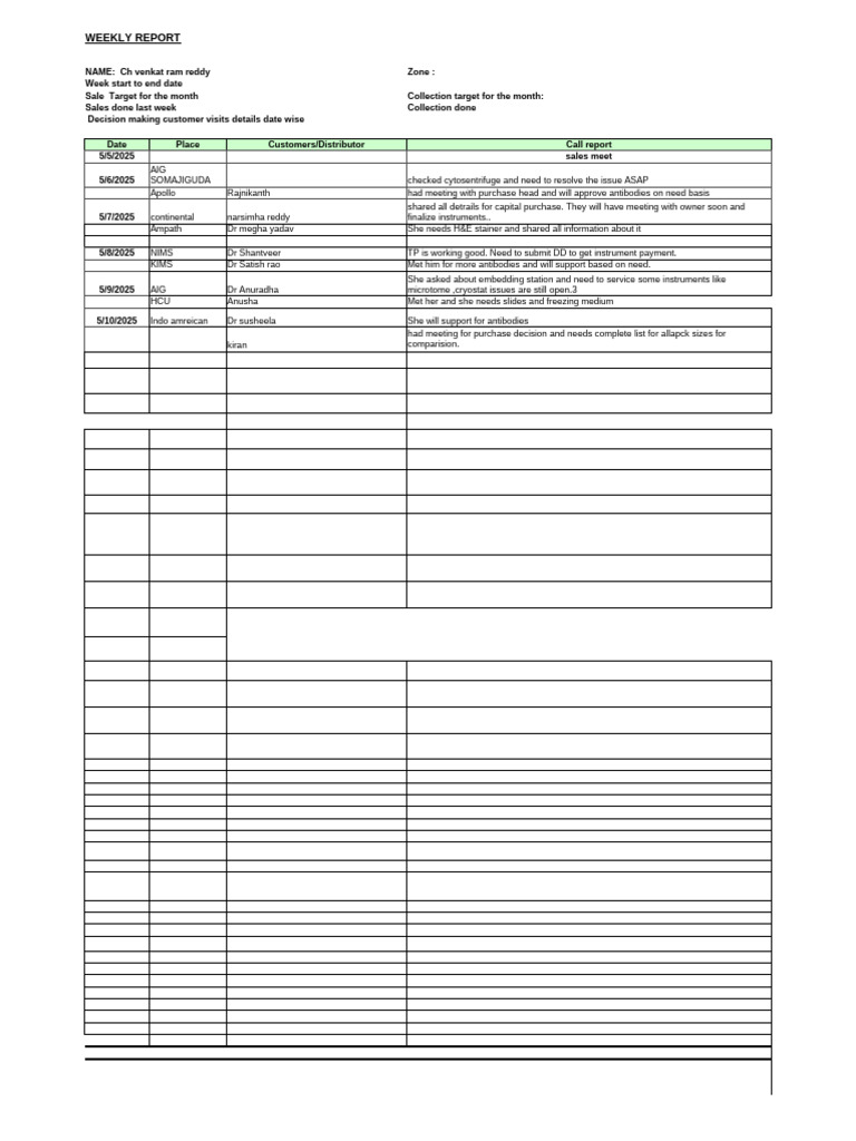 Weekly Report Format for Sales May 05th | PDF