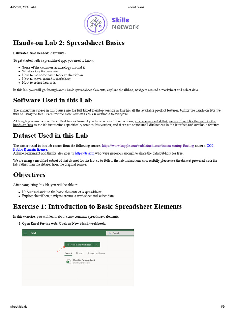 Spreadsheet Basics Lab Guide | PDF | Microsoft Excel | Spreadsheet