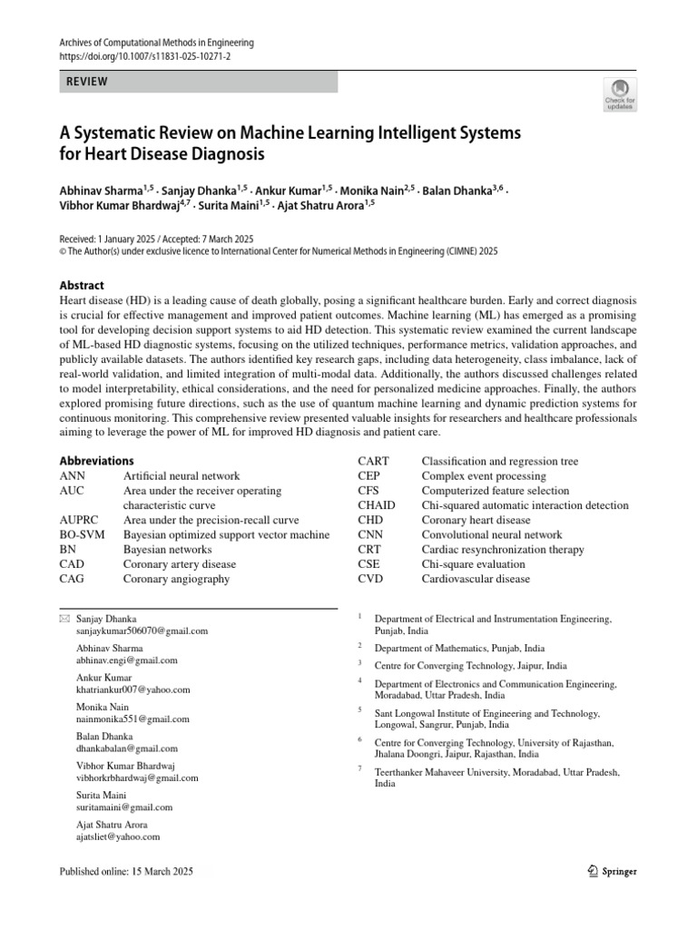 A Systematic Review On Machine Learning Intelligent Systems For Heart ...