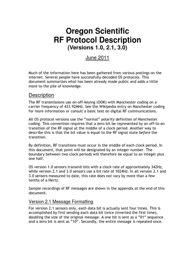 Oregon Scientific RF Protocols | PDF | Binary Coded Decimal ...