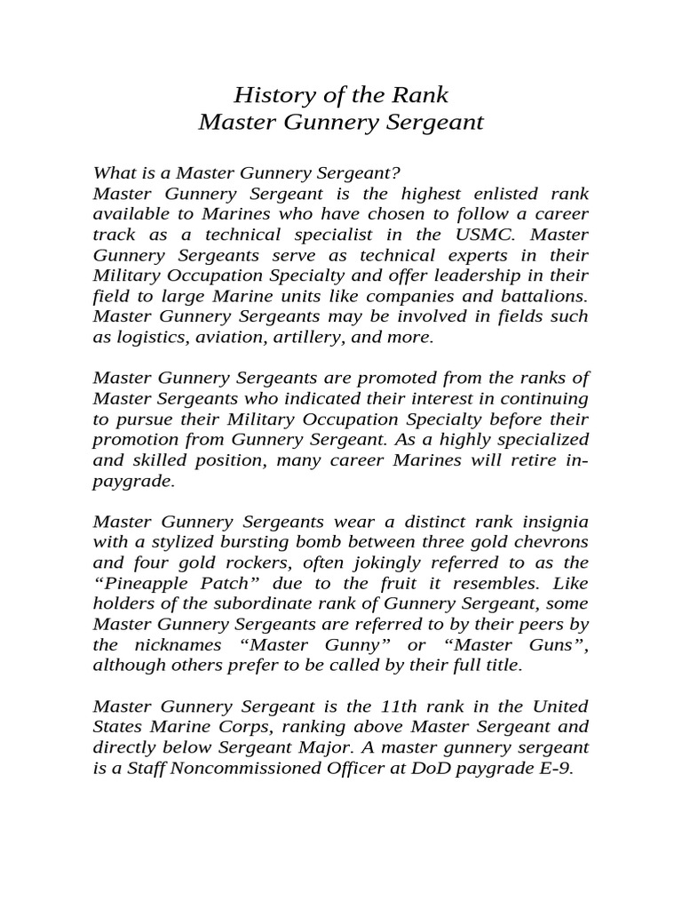 Master Gunnery Sergeant Overview | PDF