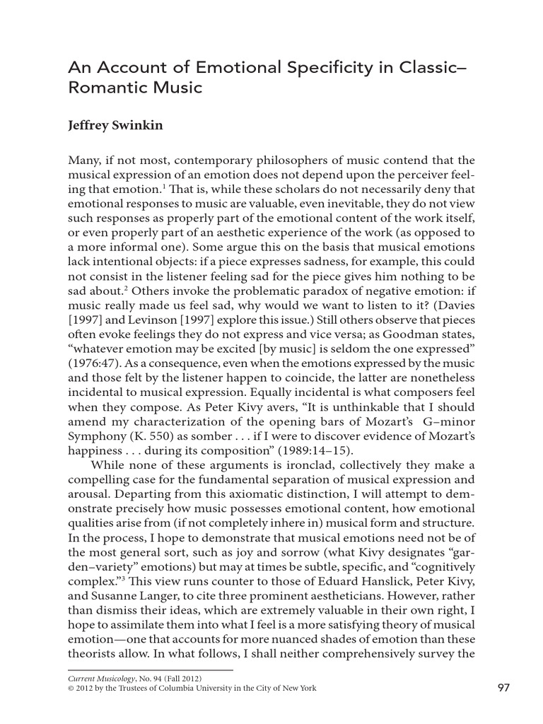 Emotional Specificity in Classic-Romantic Music | PDF | Emotions ...