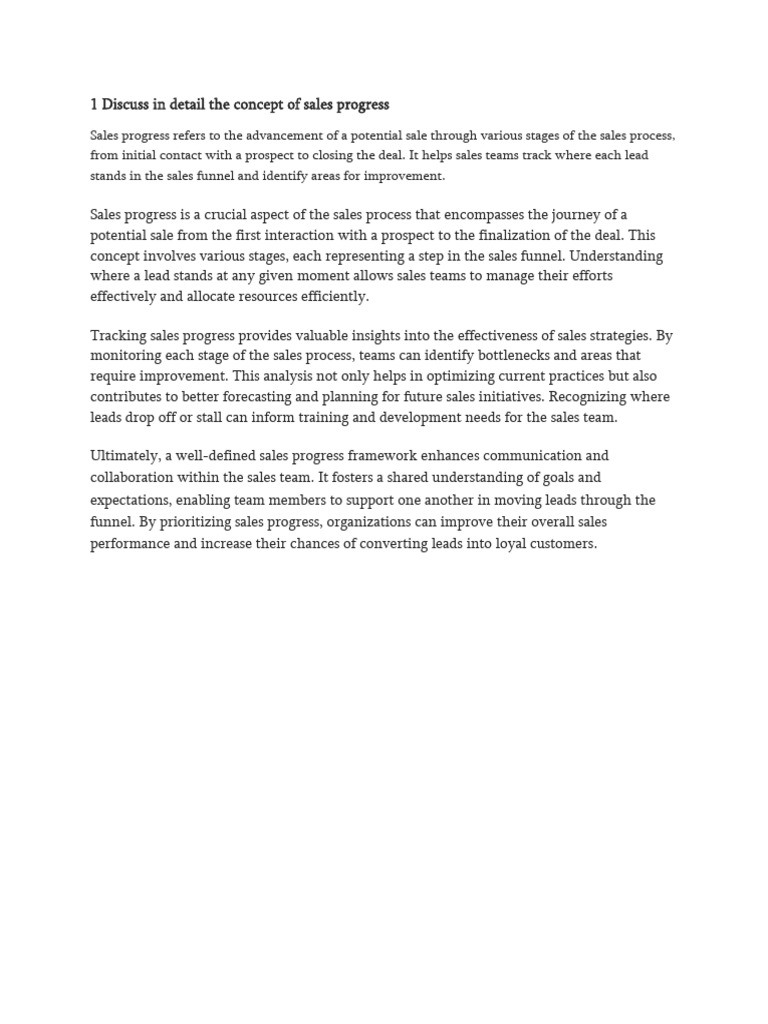 1 Discuss in Detail The Concept of Sales Progress | PDF | Sales | Marketing