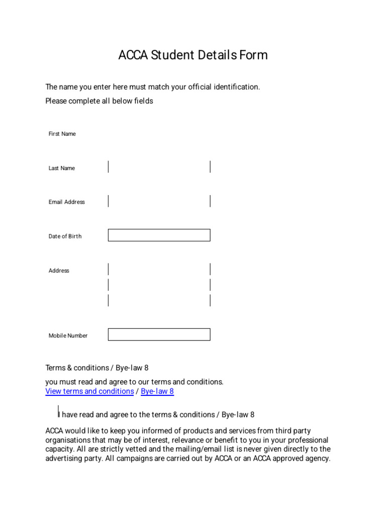 ACCA Student Details Form | PDF