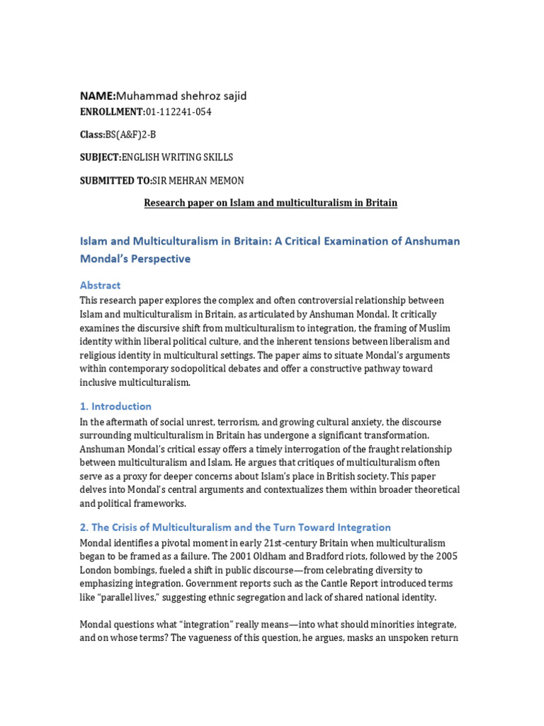 Islam and Multiculturalism Research Paper | PDF | Multiculturalism ...