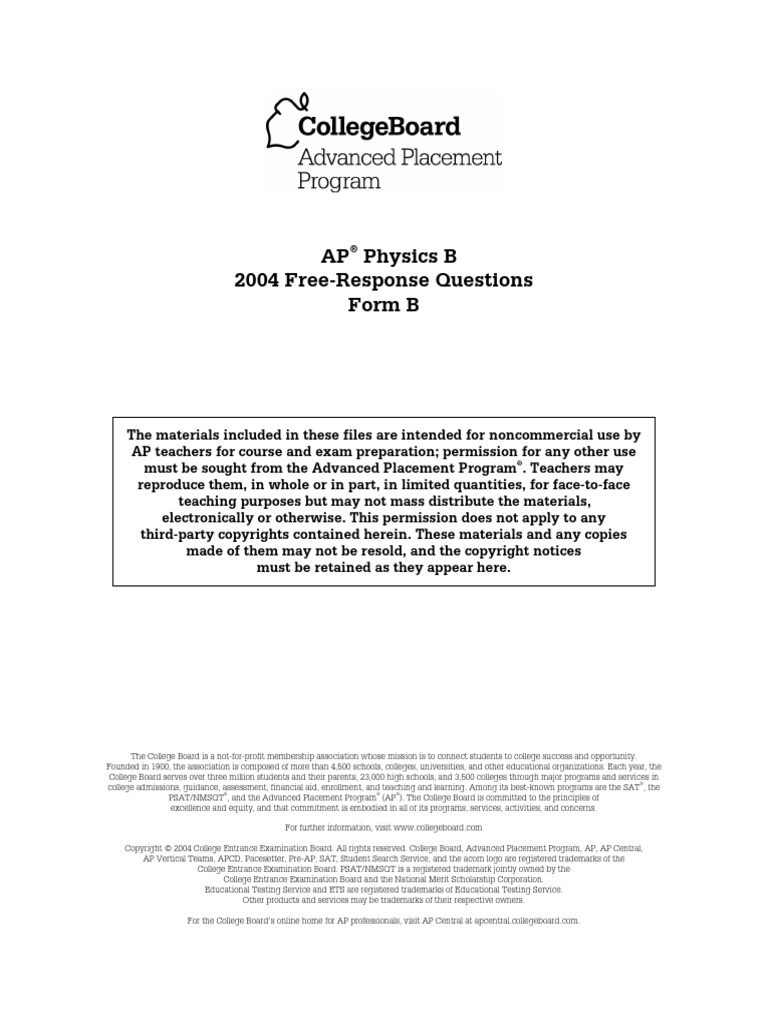 2004 AP Physics B Free-Response Form B | PDF | Force | Physical Quantities
