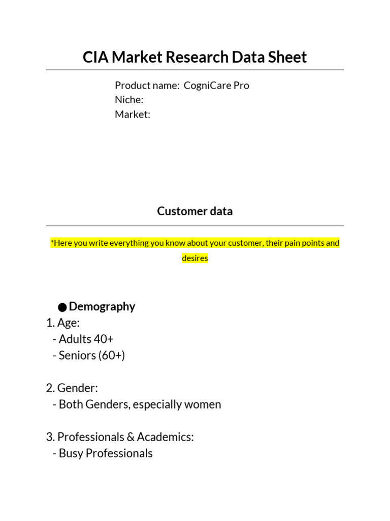 CogniPro CIA Market Research - 2 | PDF | Dementia | Anxiety