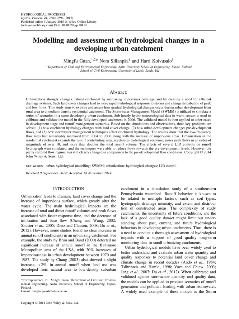 Modelling and Assessment of Hydrological Changes in A Developing Urban ...