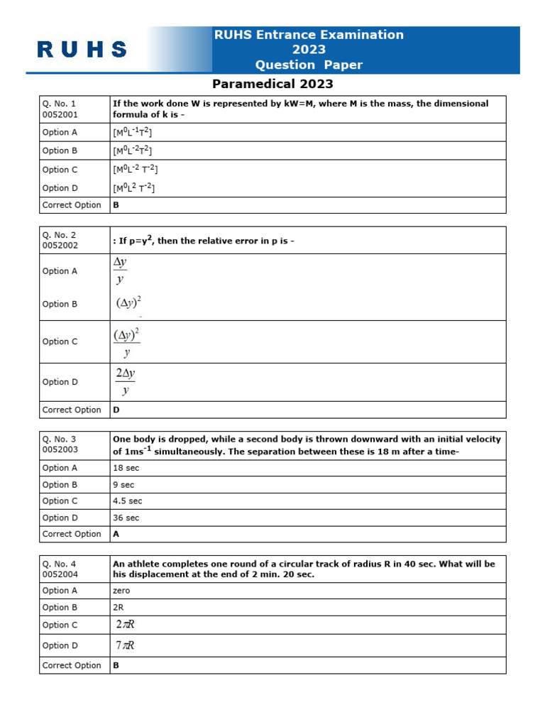0 RUHS Paramedical 2023 | PDF | Orbit | Ester