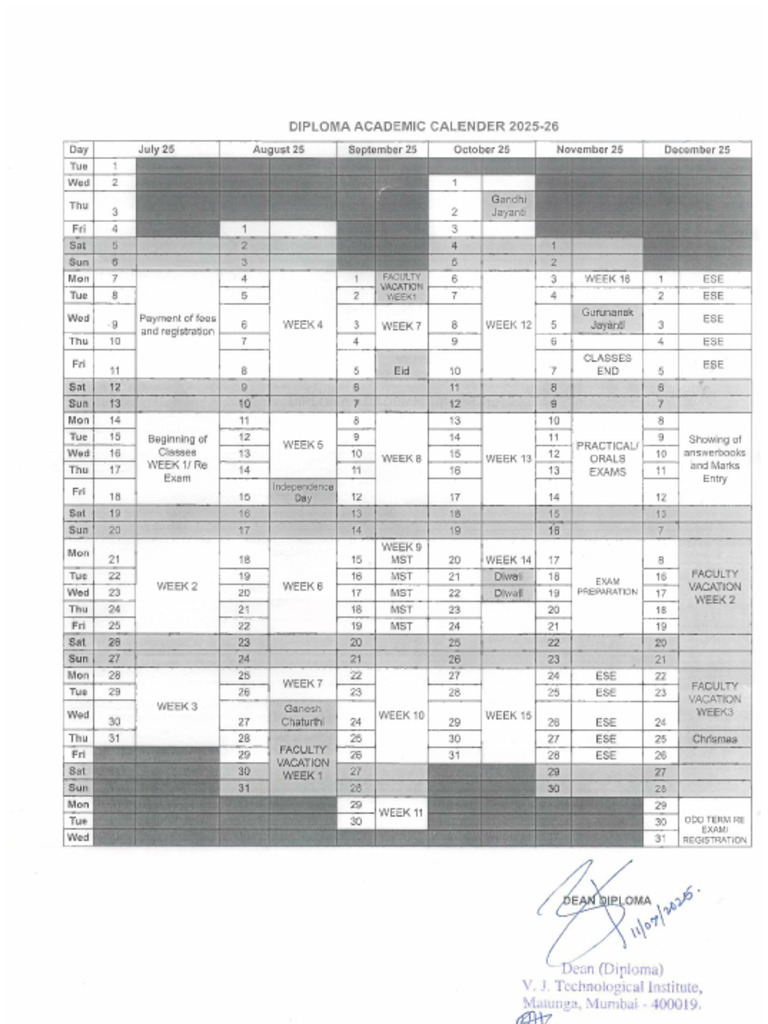 Diploma Academic Calender 2025 26 | PDF
