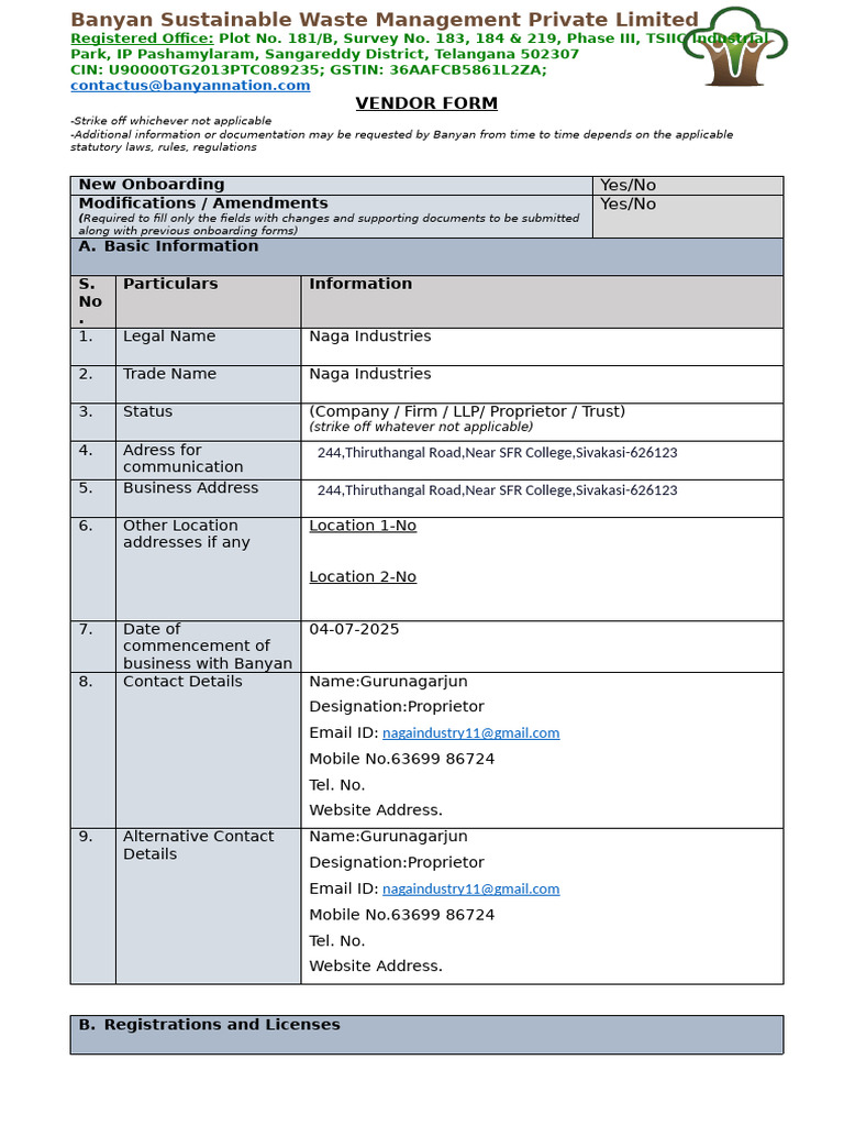 Vendor Onboarding Form Latest NEW | PDF | Sole Proprietorship