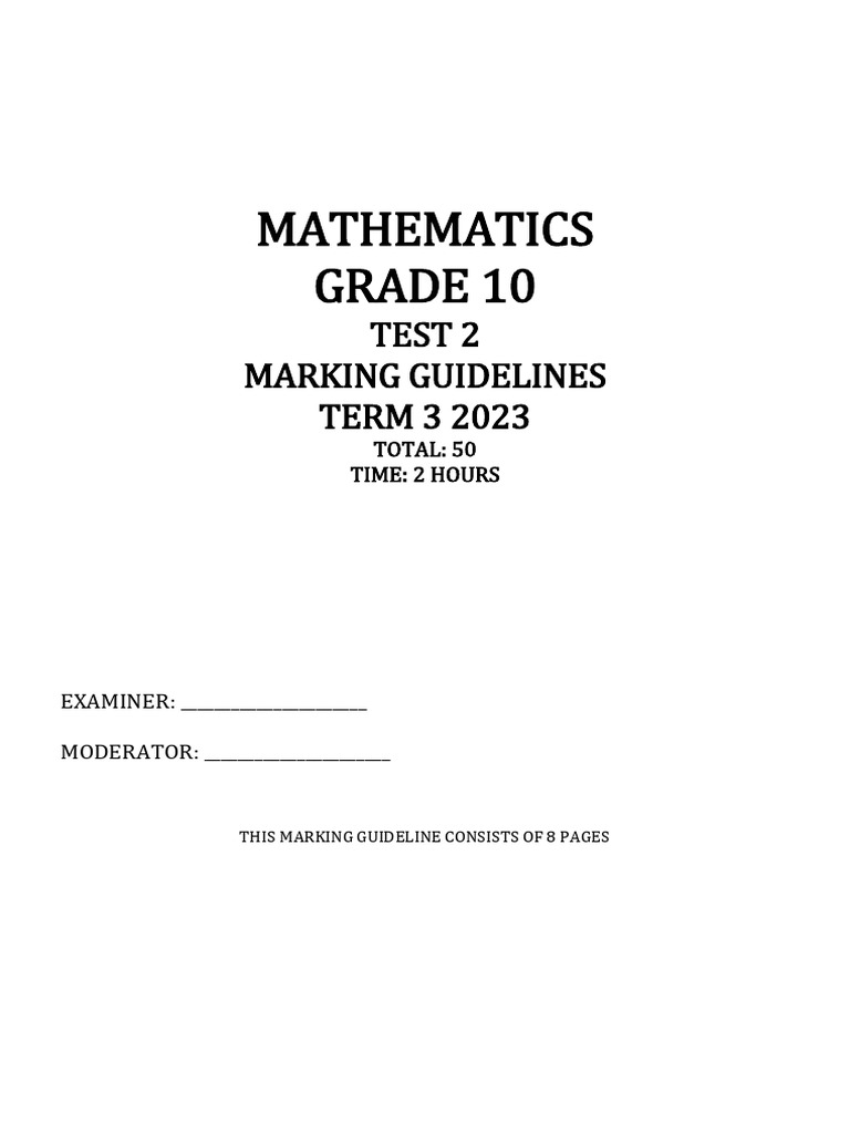 (MARKING GUIDELINES) Mathematics Grade 10 TERM 3 2023 - FINANCE AND ...