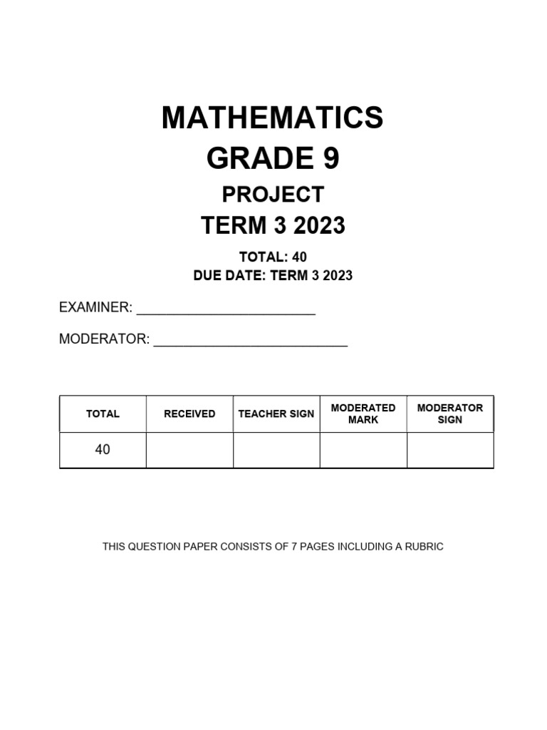 Math Grade 9 Term 3 - Project | PDF | Data | Argument