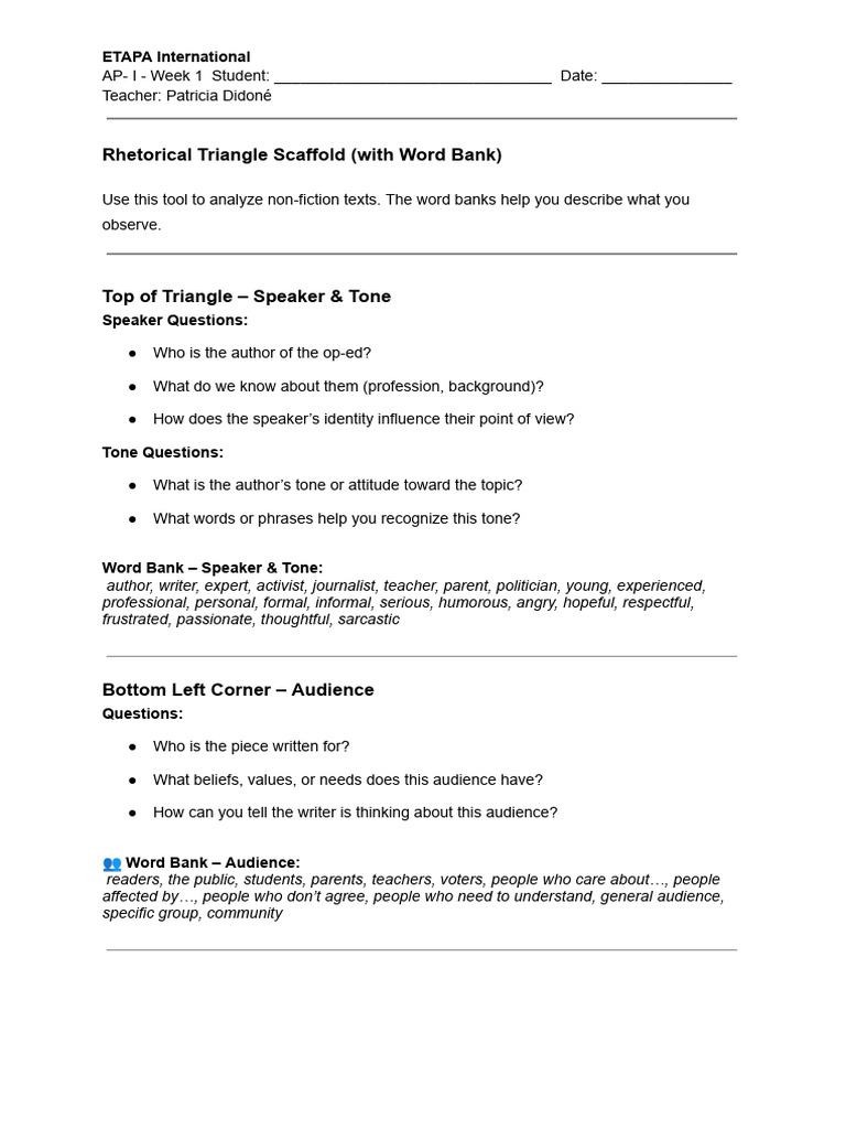 Rhetorical Triangle Analysis Tool | PDF | Human Communication ...