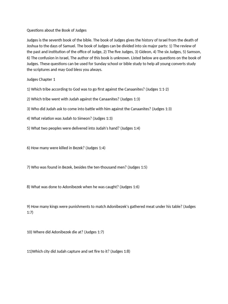 Study Questions on the Book of Judges | PDF | Book Of Judges | Samson
