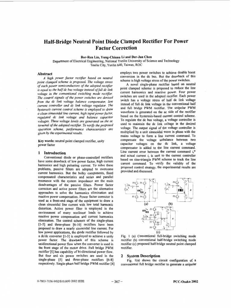 Half-Bridge Neutral Point Diode Clamped Rectifier For Power Factor Correction | PDF | Rectifier ...
