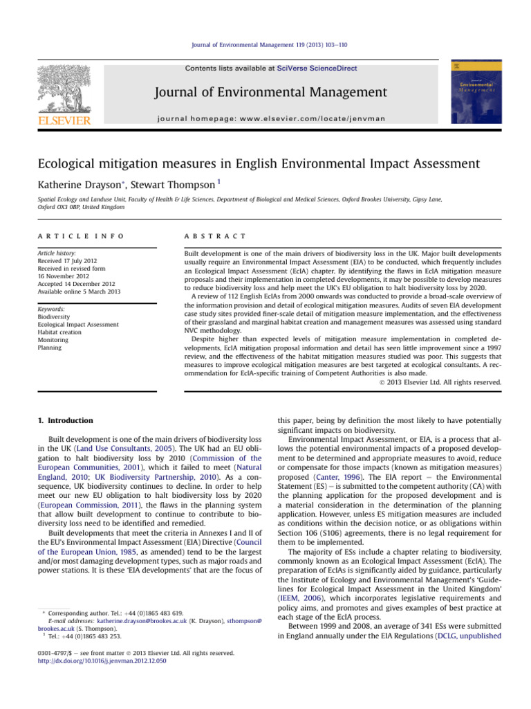 Ecological Mitigation Measures in English Environmental Impact ...
