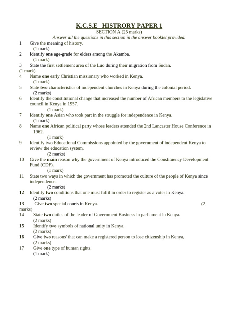 2010 2011 History Questions | PDF | Kenya | Africa