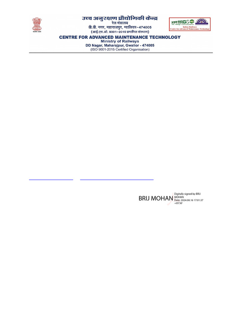 Letter for Draft Manual FDSS & FSDS_Vol.-ii_LHB & ICF Coaches | PDF