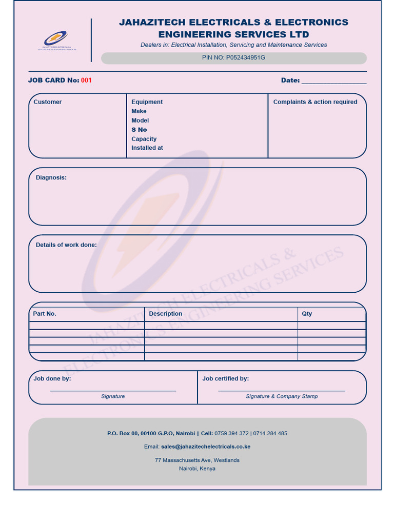 Job Card - Jahazitech Engineering Services LTD | PDF