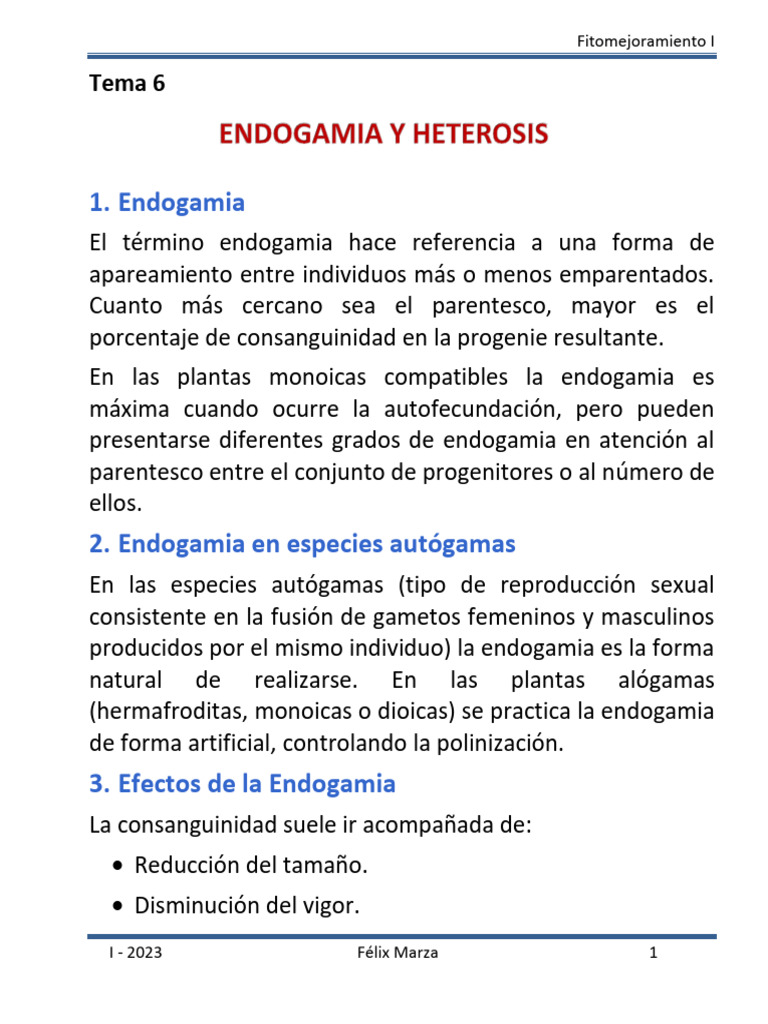 Tema 6 - Endogamia y Heterosis | PDF | Endogamia | Genética