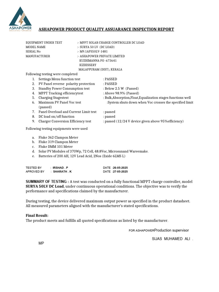 Quality Check Report 1481 | PDF