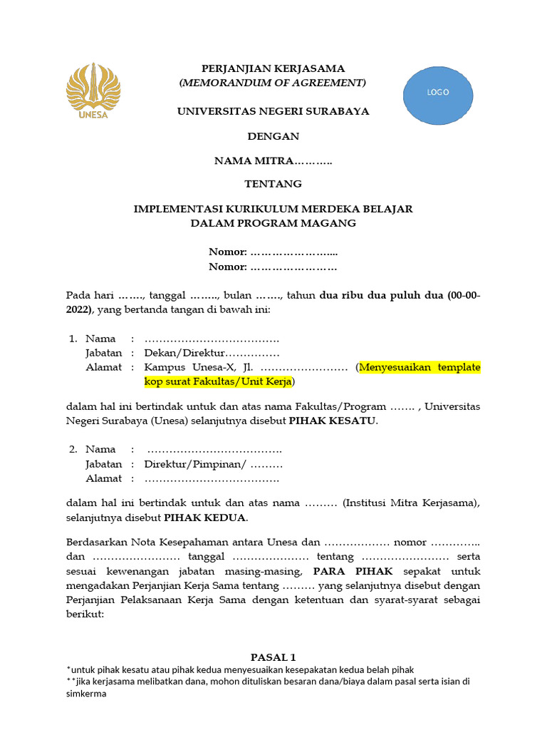 Draf Contoh Moa Magang | PDF