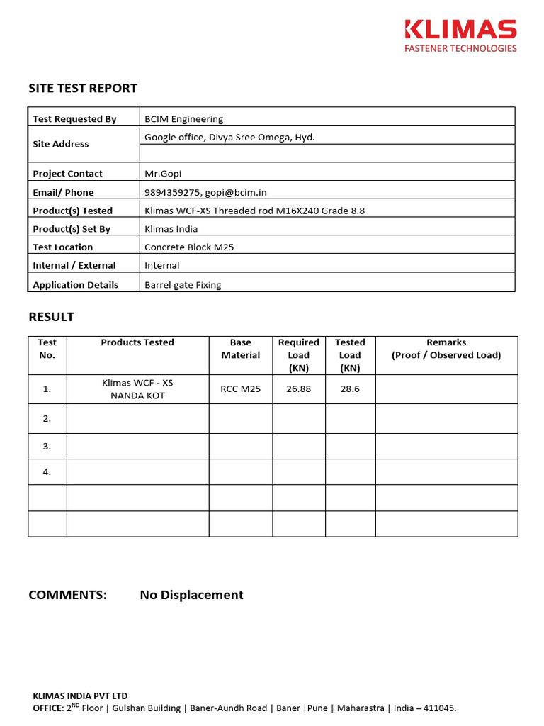 Bcim Pullout Testing Report | PDF | Mechanical Engineering