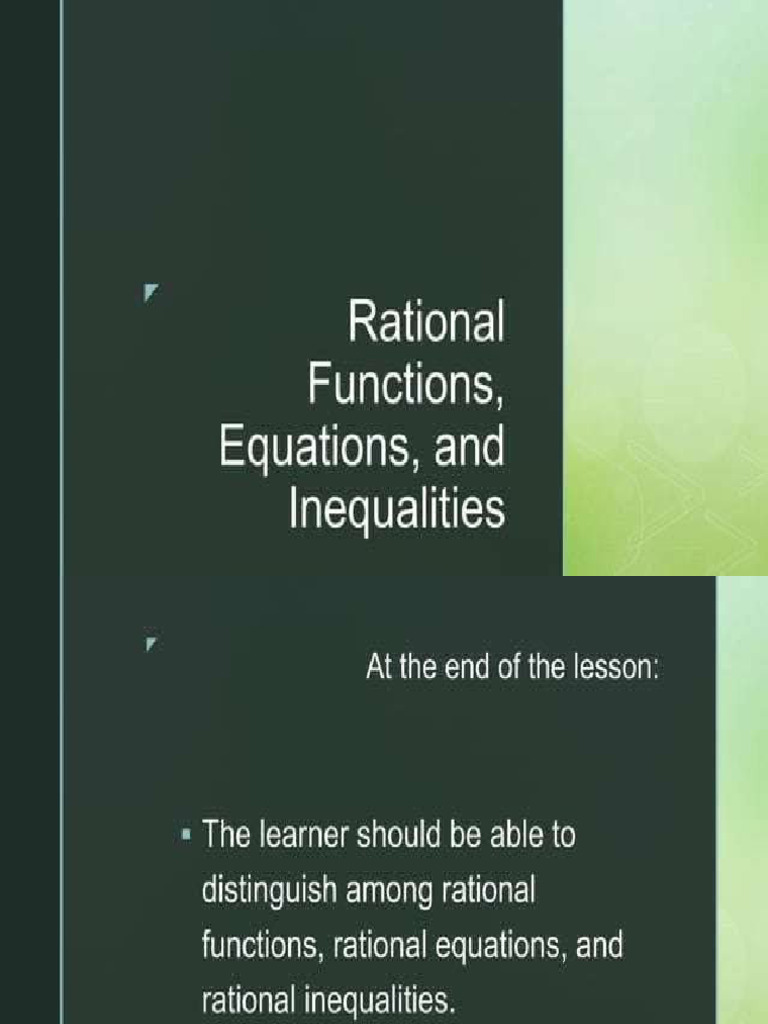 Identify Rational Function Equation Inequality and Expression | PDF