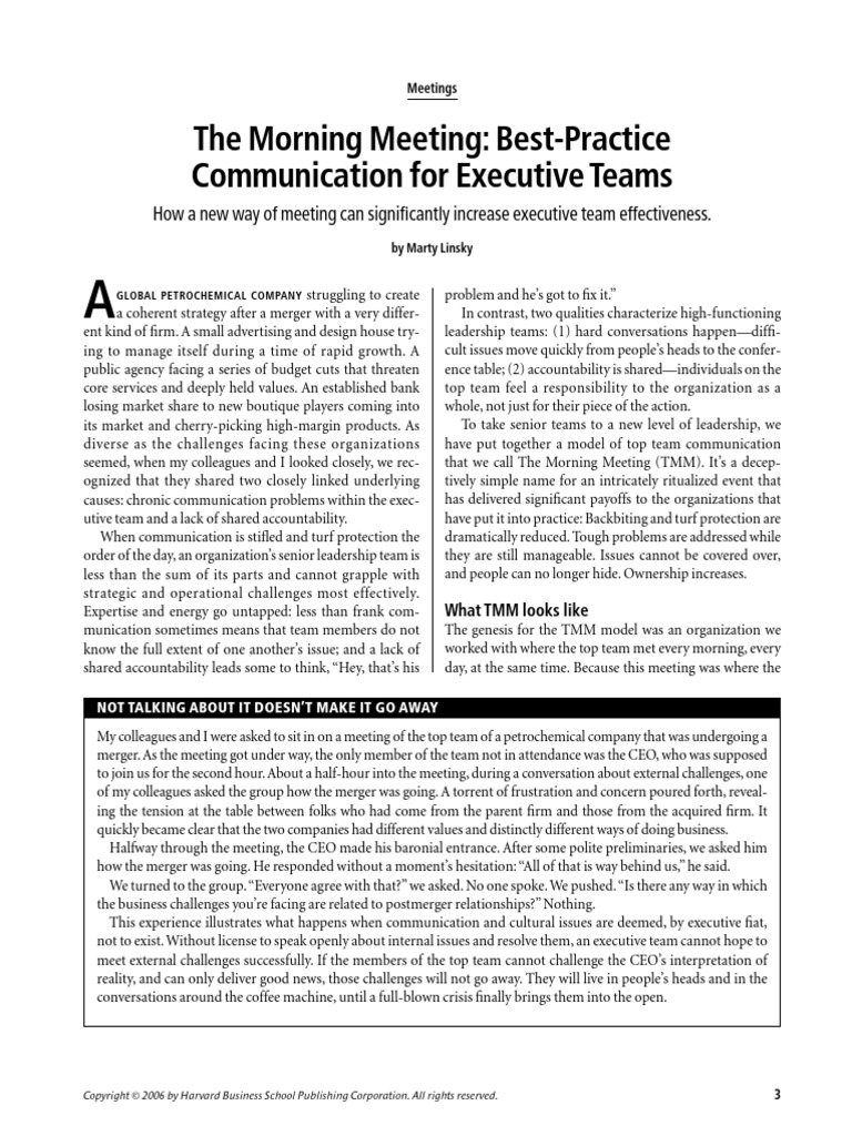 The Morning Meeting - Best-Practice Communication For Executive Teams | PDF