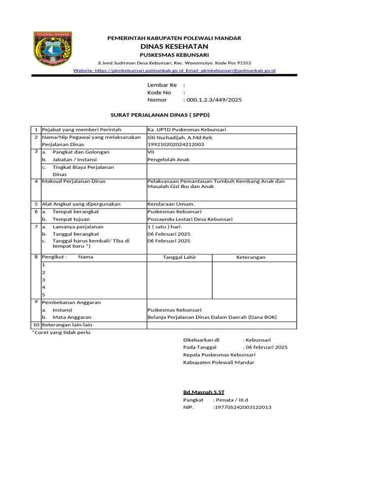 Format SPPD Tahun 2025 | PDF