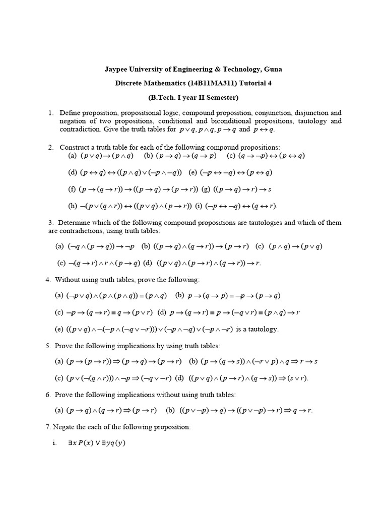 Tutorial 4 Discrete Mathematics | PDF | Contradiction | Interpretation ...