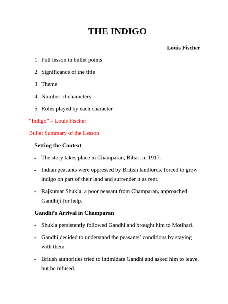 Indigo - Class Preparation | PDF | Mahatma Gandhi | British Raj