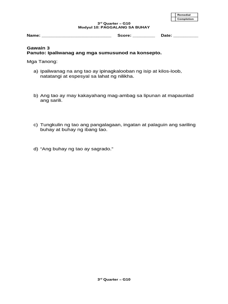 Modyul 10 - Paggalang Activity | PDF