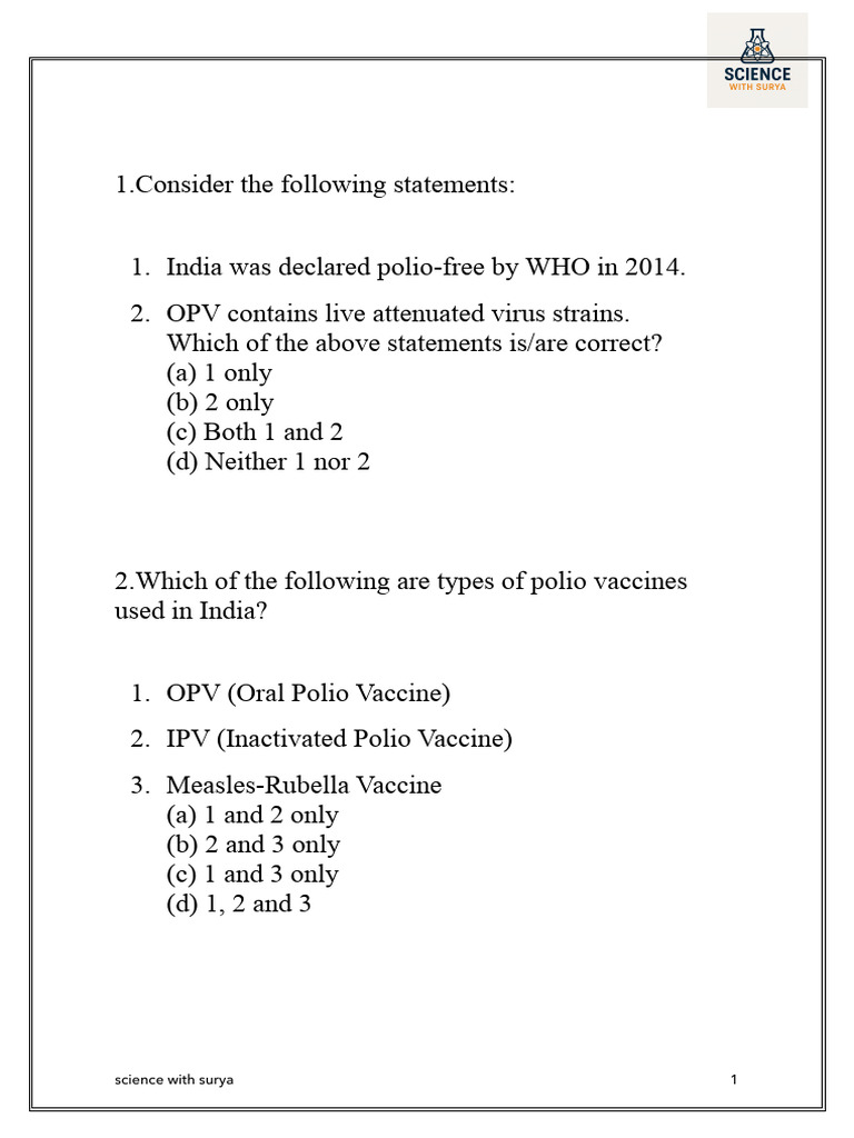 Level-1 Science Sample Paper | PDF | Vaccines | Immunology