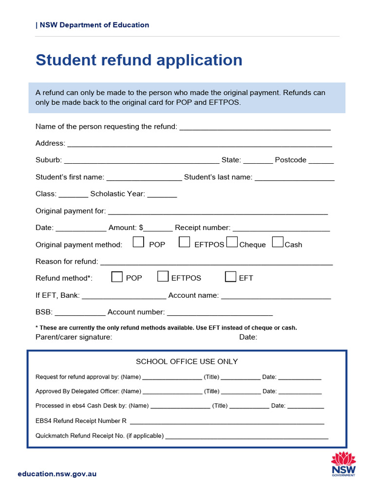 Student Refund Application | PDF
