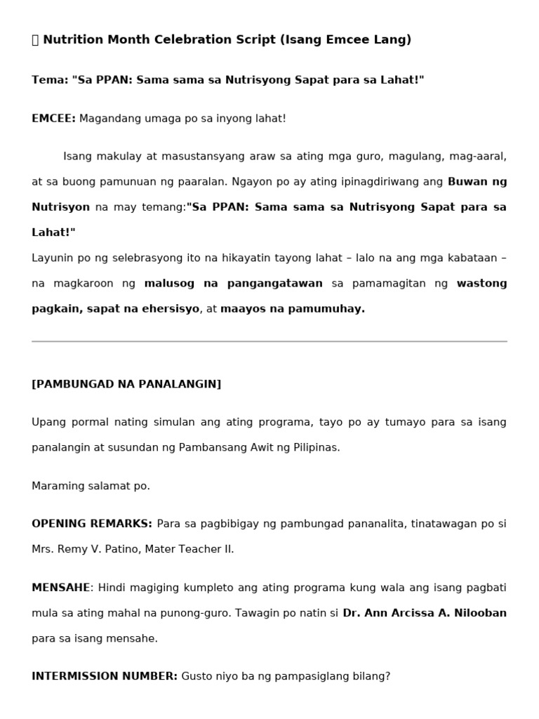 ? Nutrition Month Celebration Script | PDF