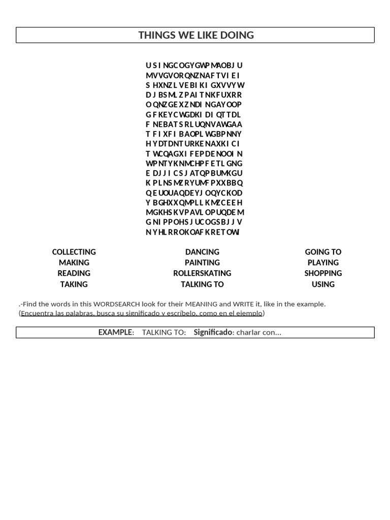Things We Like Doing Grammar Drills Wordsearches 87138 | PDF