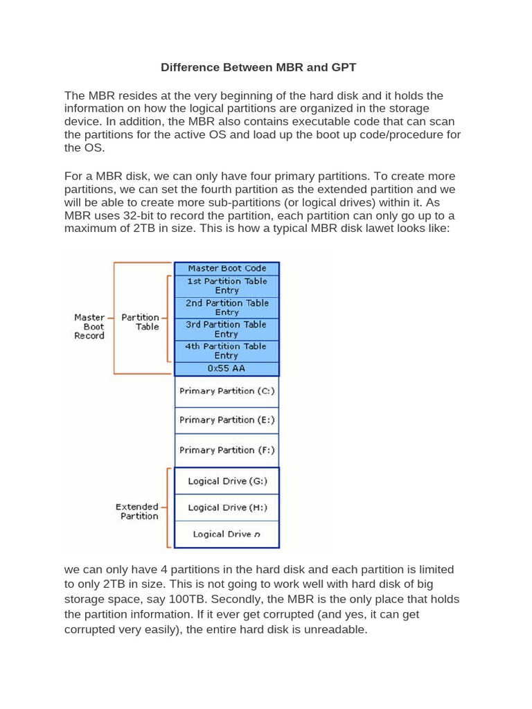 Difference Between MBR and GPT | PDF
