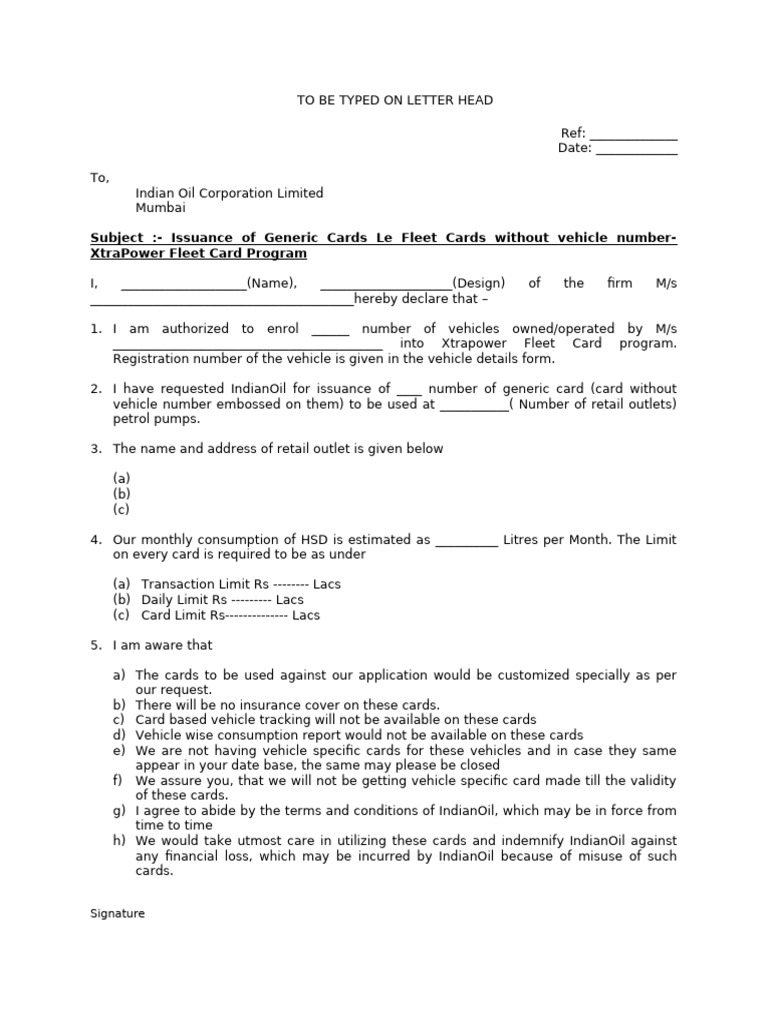 XtraPower Fleet Card Application Form | PDF