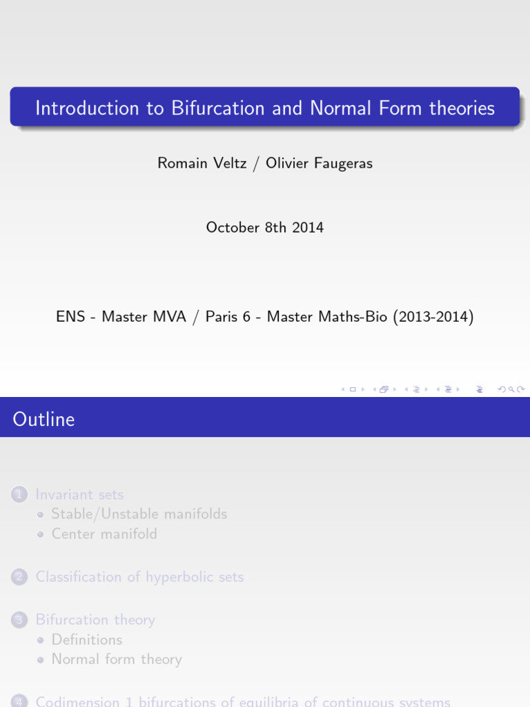 Introduction To Bifurcation and Normal Form Theories | PDF ...