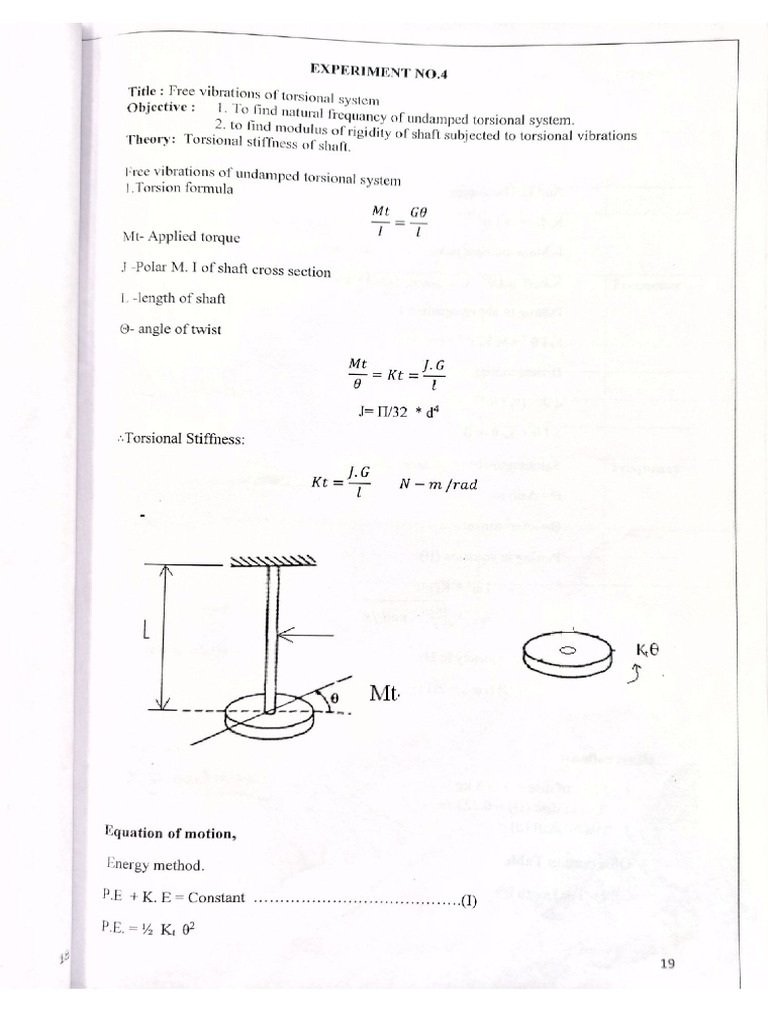 Free Vibration of Torsional System Mechanical Vibration | PDF