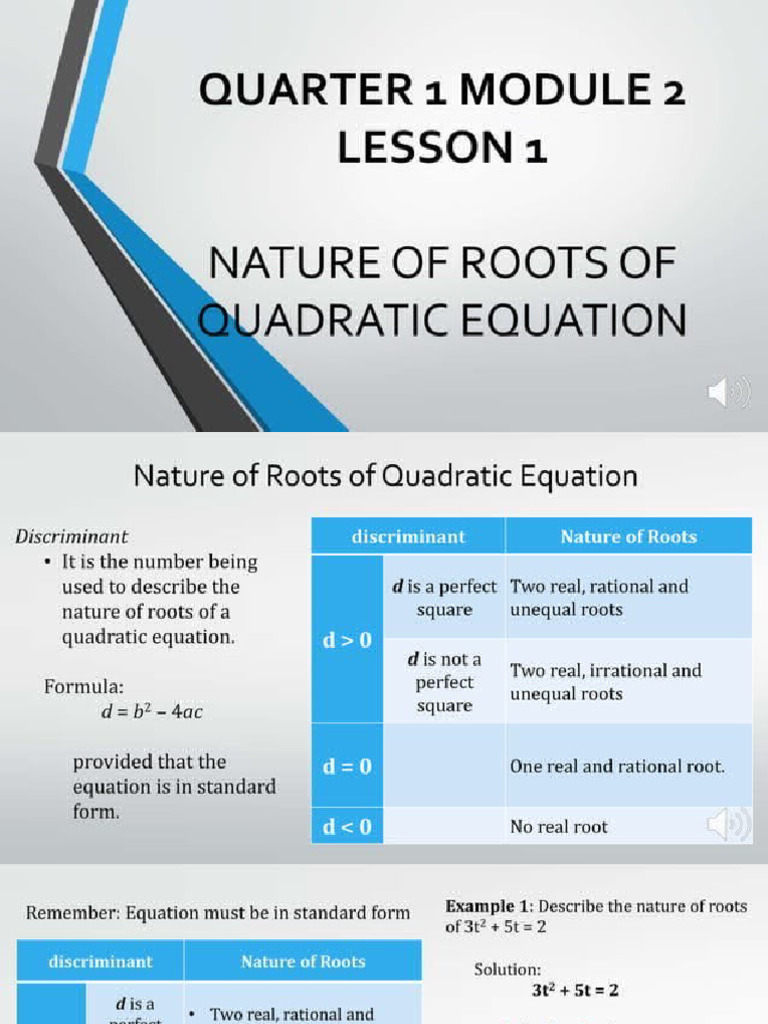 Nature of Roots of Quadratic Equation | PDF