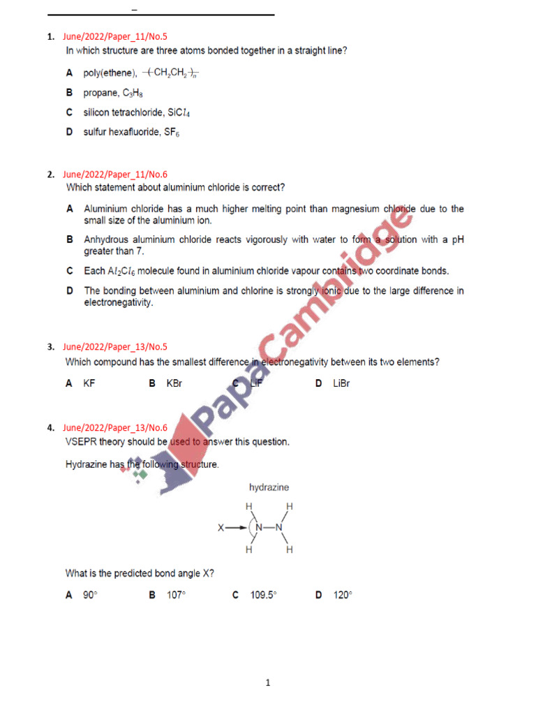 2022J Chemical Bonding As Chemistry 9701 | PDF