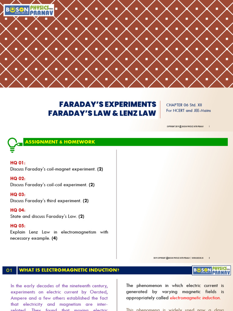 01 Faraday's Experiments, Faraday's Law and Lenz Law | PDF ...